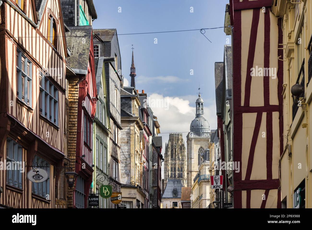 Rouen, France - October 01, 2022: Rue du Gros Horloge with the famous ...