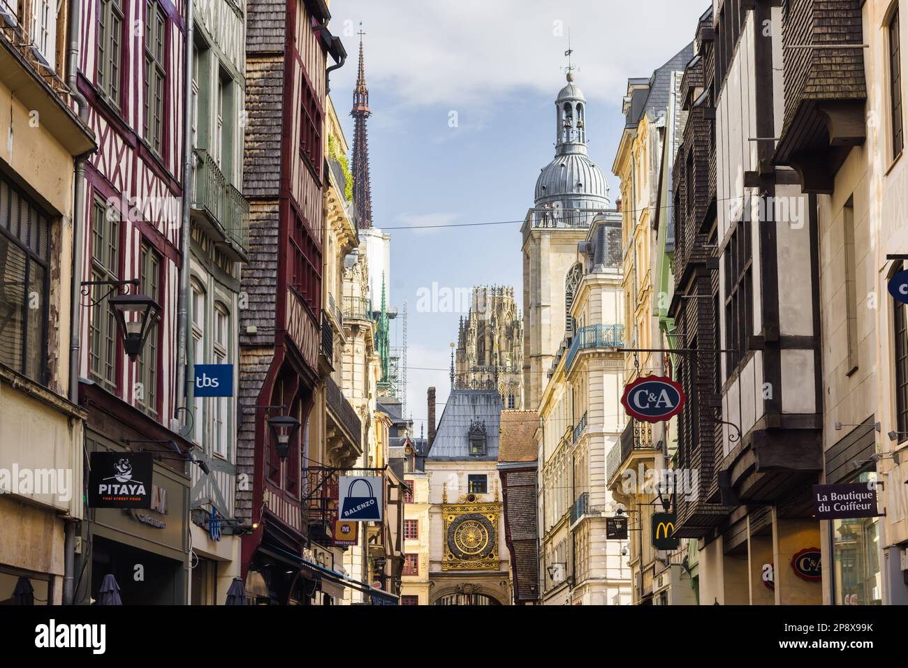 Rouen, France - October 01, 2022: Rue du Gros Horloge with the famous ...