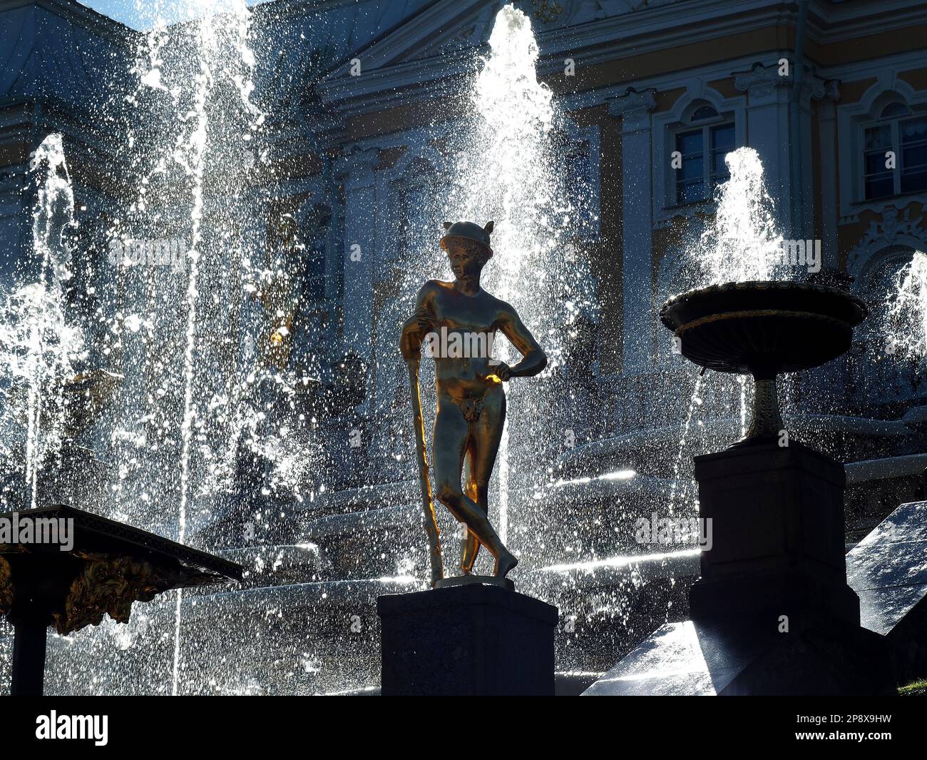 Golden statue of Hermes (Mercury), Grand Cascade, Peterhof ...