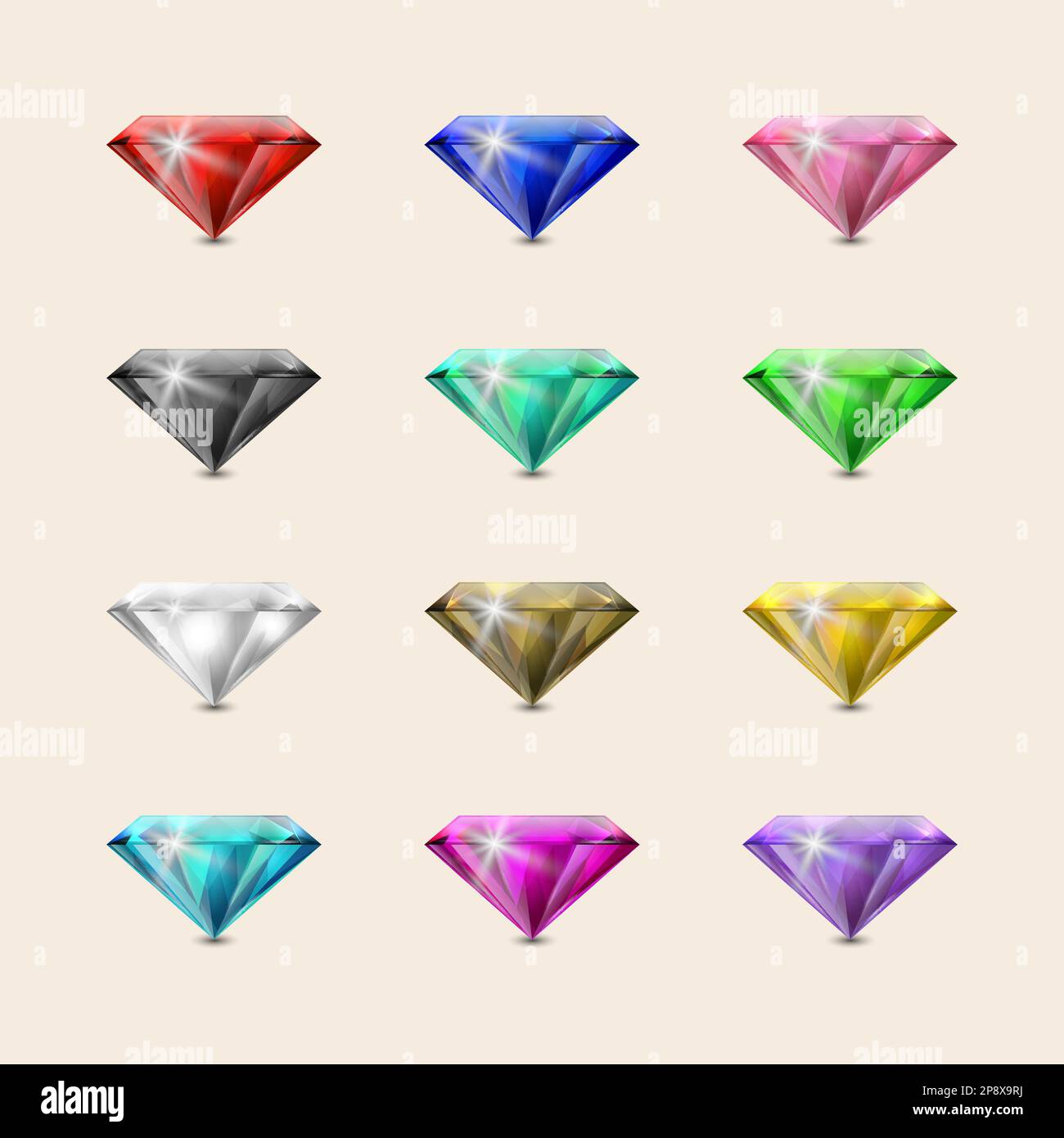 Vector Multi Colored 3d Realistic Transparent Trangle Glowing Gemstones ...