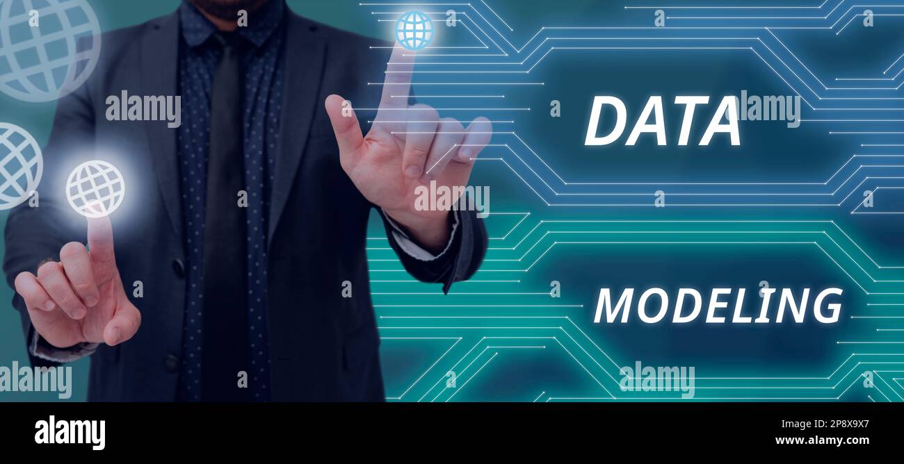 Text showing inspiration Data Modeling. Business concept process of transferring data between ...