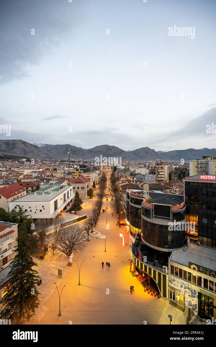 Korce Albania - 01.03.2023 View of the main pedestrian area of Korce ...
