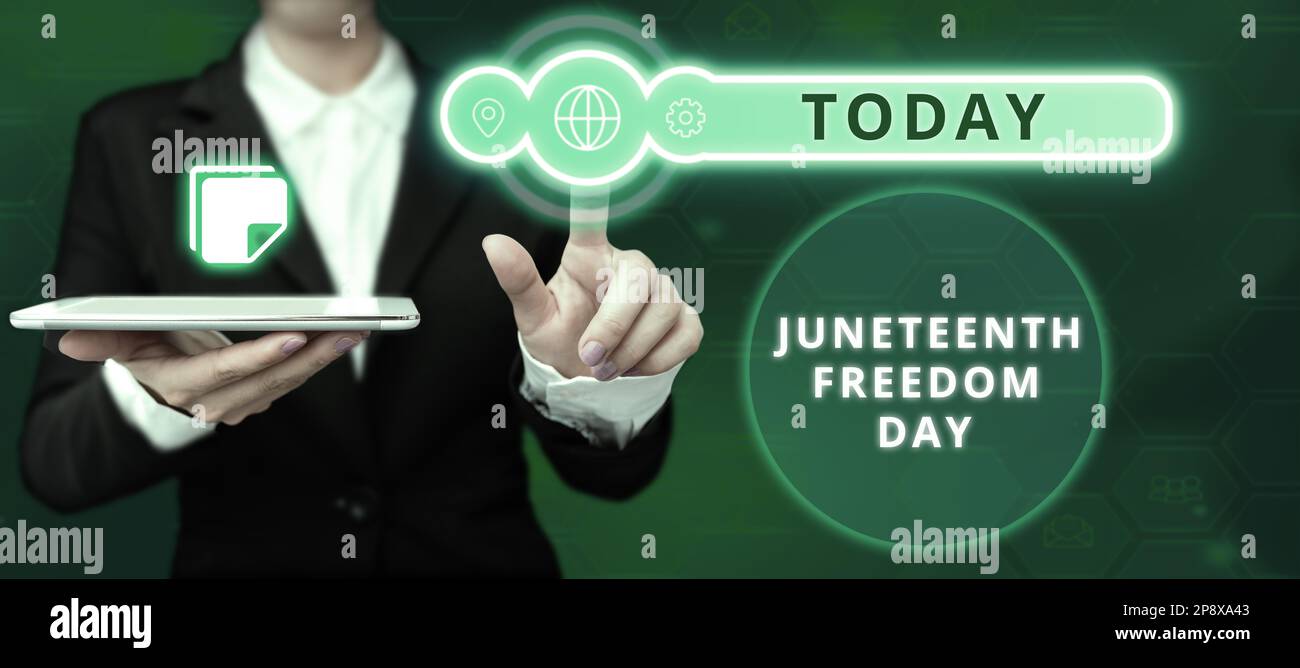 Text caption presenting Juneteenth Freedom Day. Concept meaning legal ...