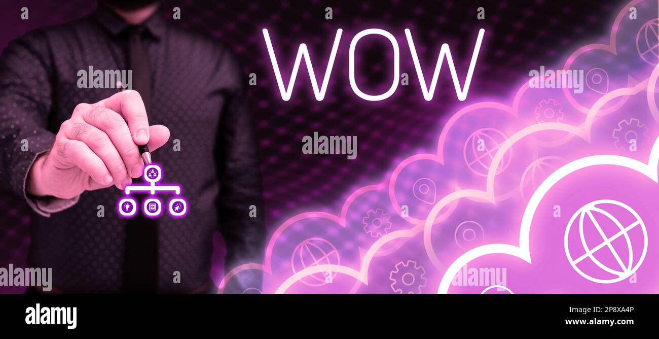 Hand writing sign Wow. Business overview Expressing astonishment and ...