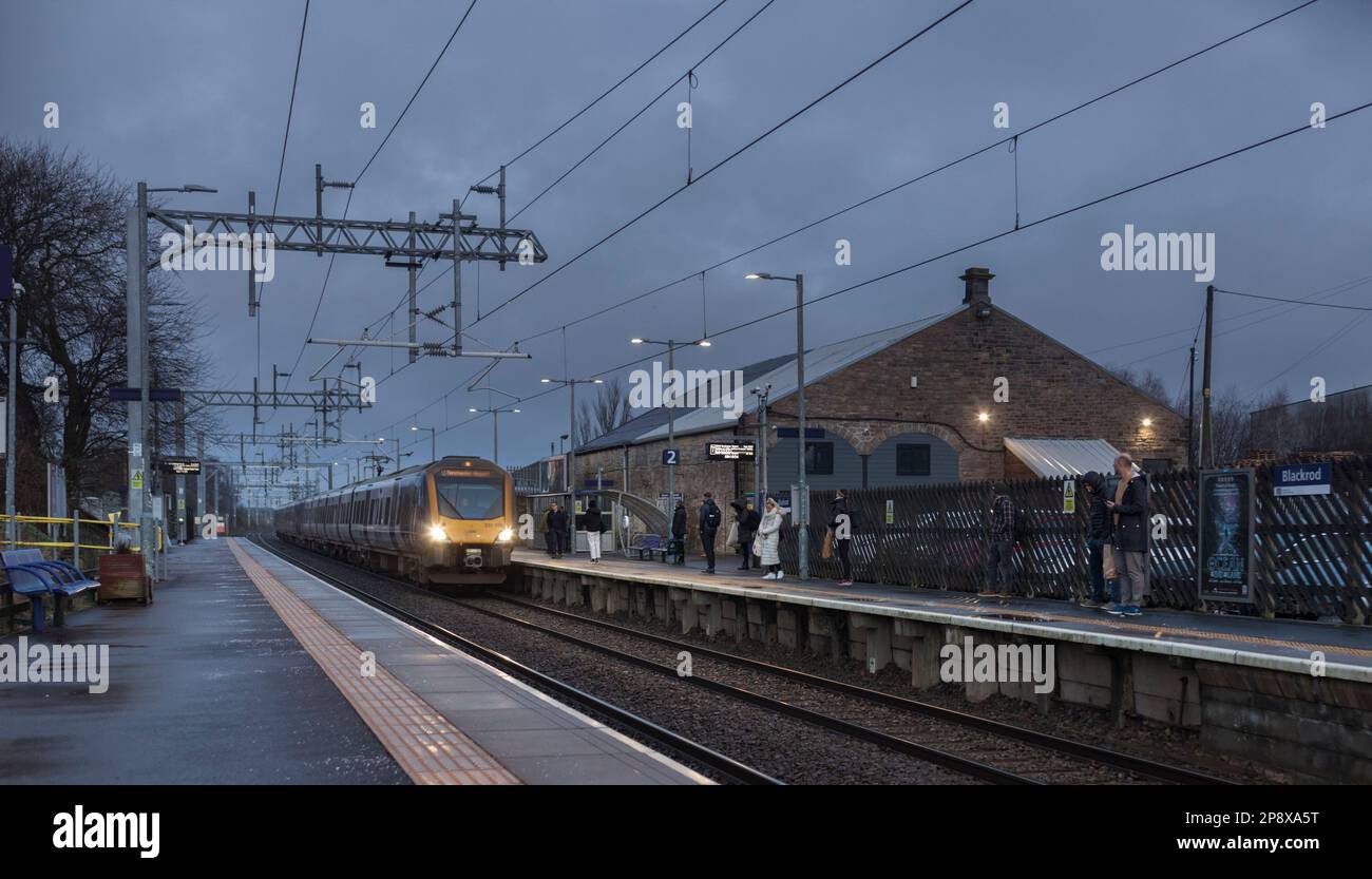 2 Northern Rail CAF built class 331 trains arriving at Blackrod railway ...