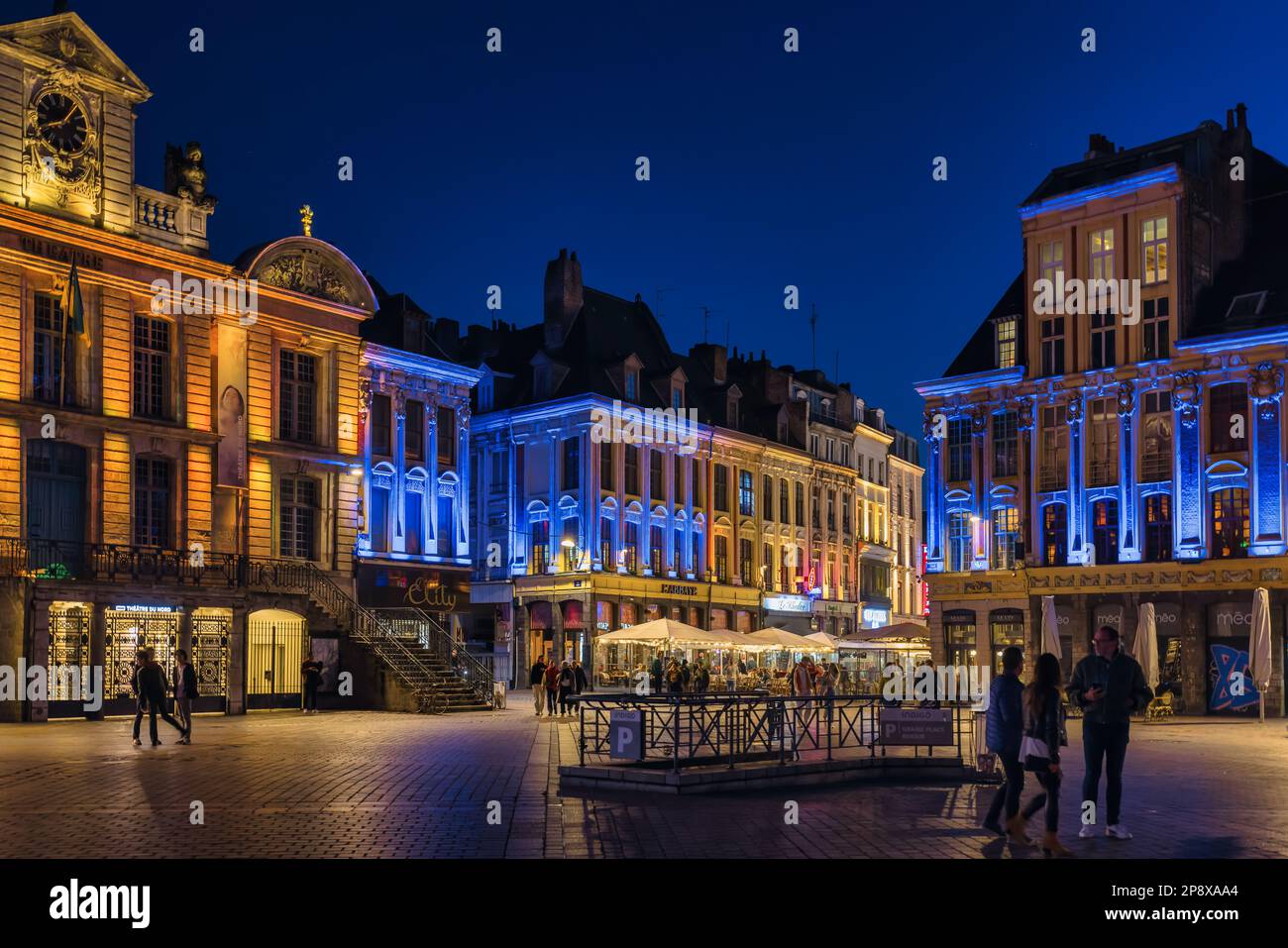 Lille, France - October 02, 2022: illuminated buildings at the Grand ...