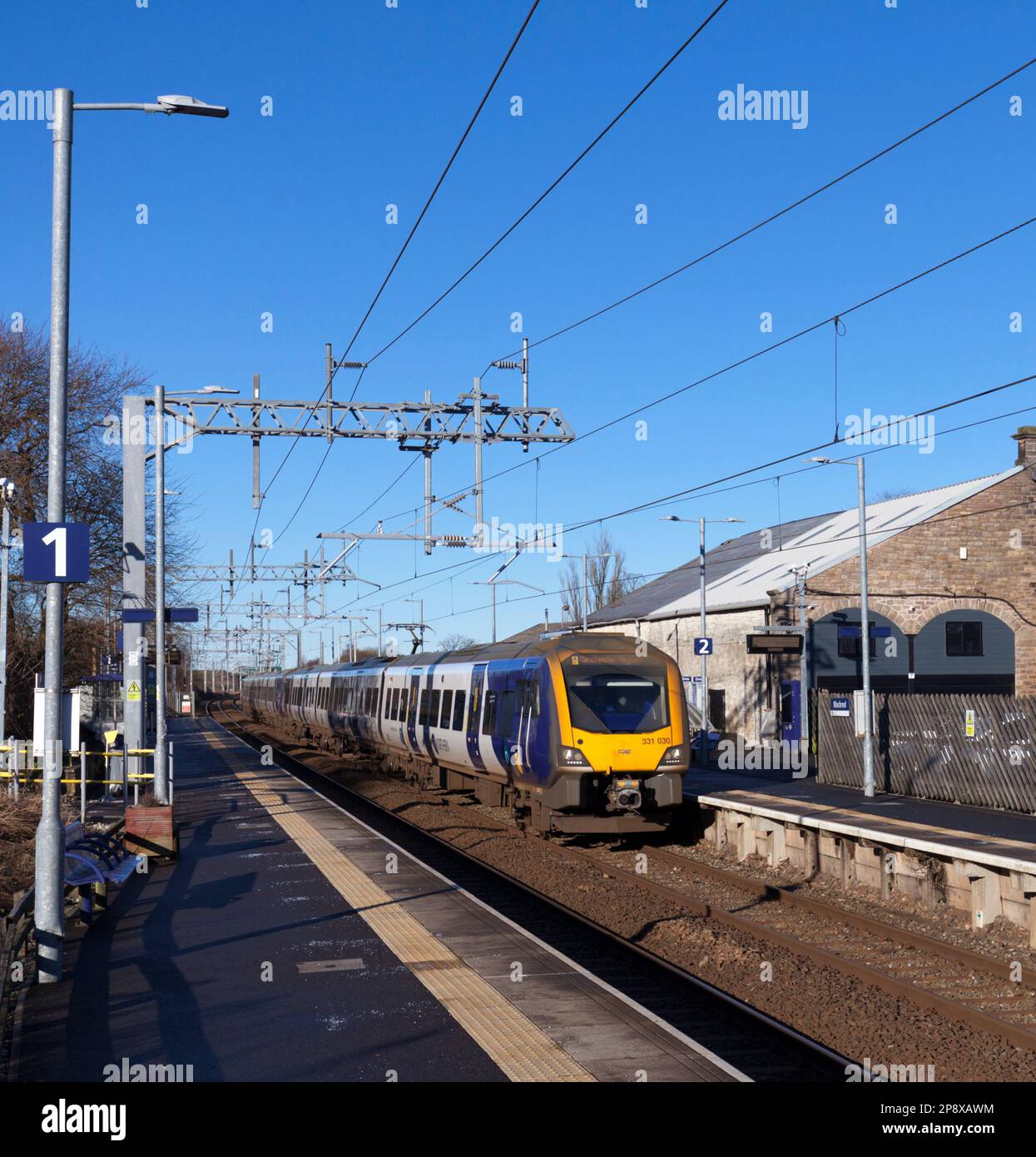 2 Northern Rail CAF built class 331 trains arriving at Blackrod railway ...