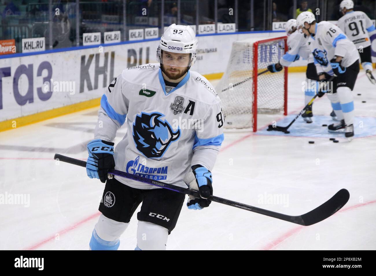 Dinamo Hockey Club player, Roman Gorbunov (No.92) seen in action during ...