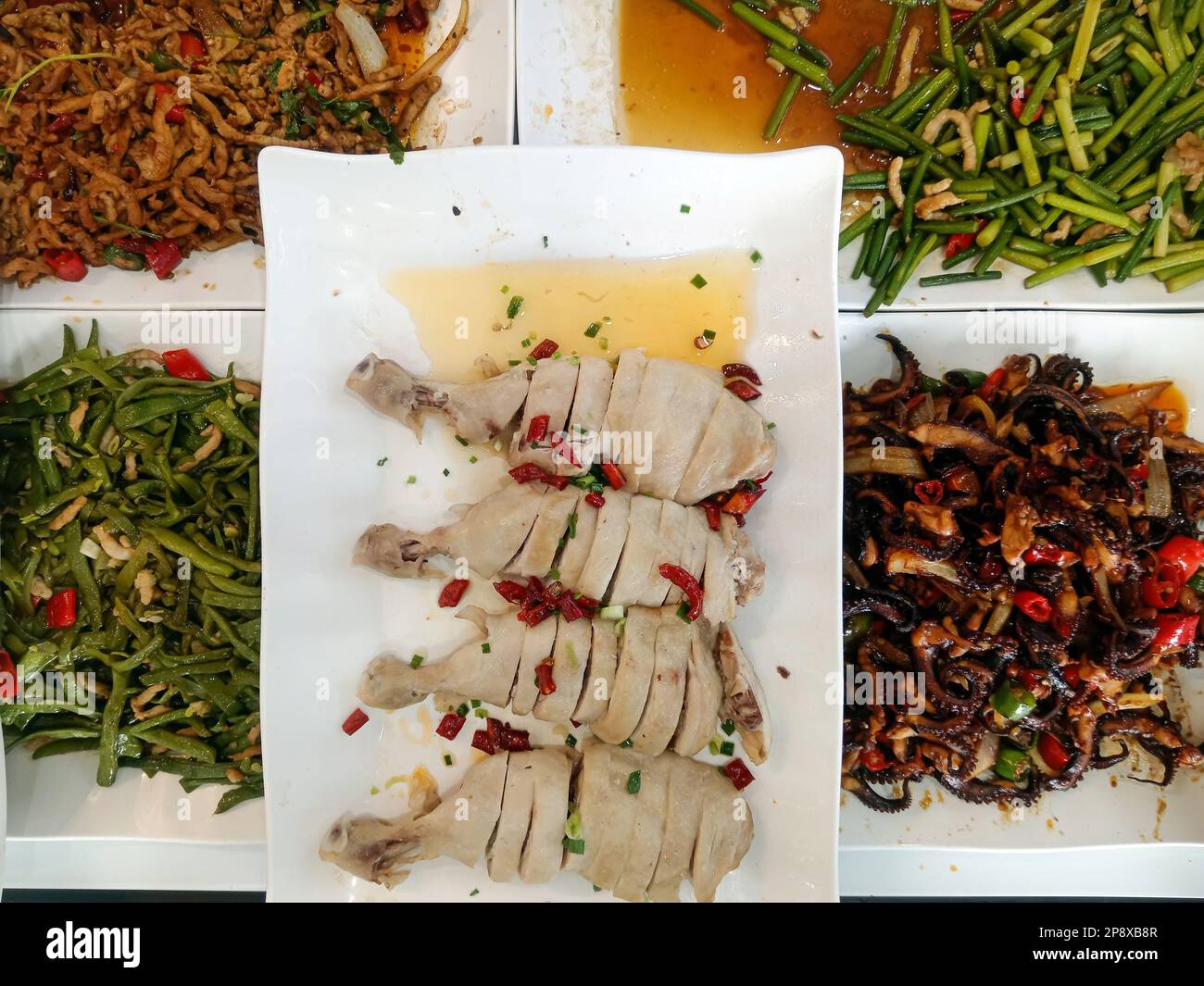 An arrangement of food in a Chinese food buffet in Singapore Stock ...