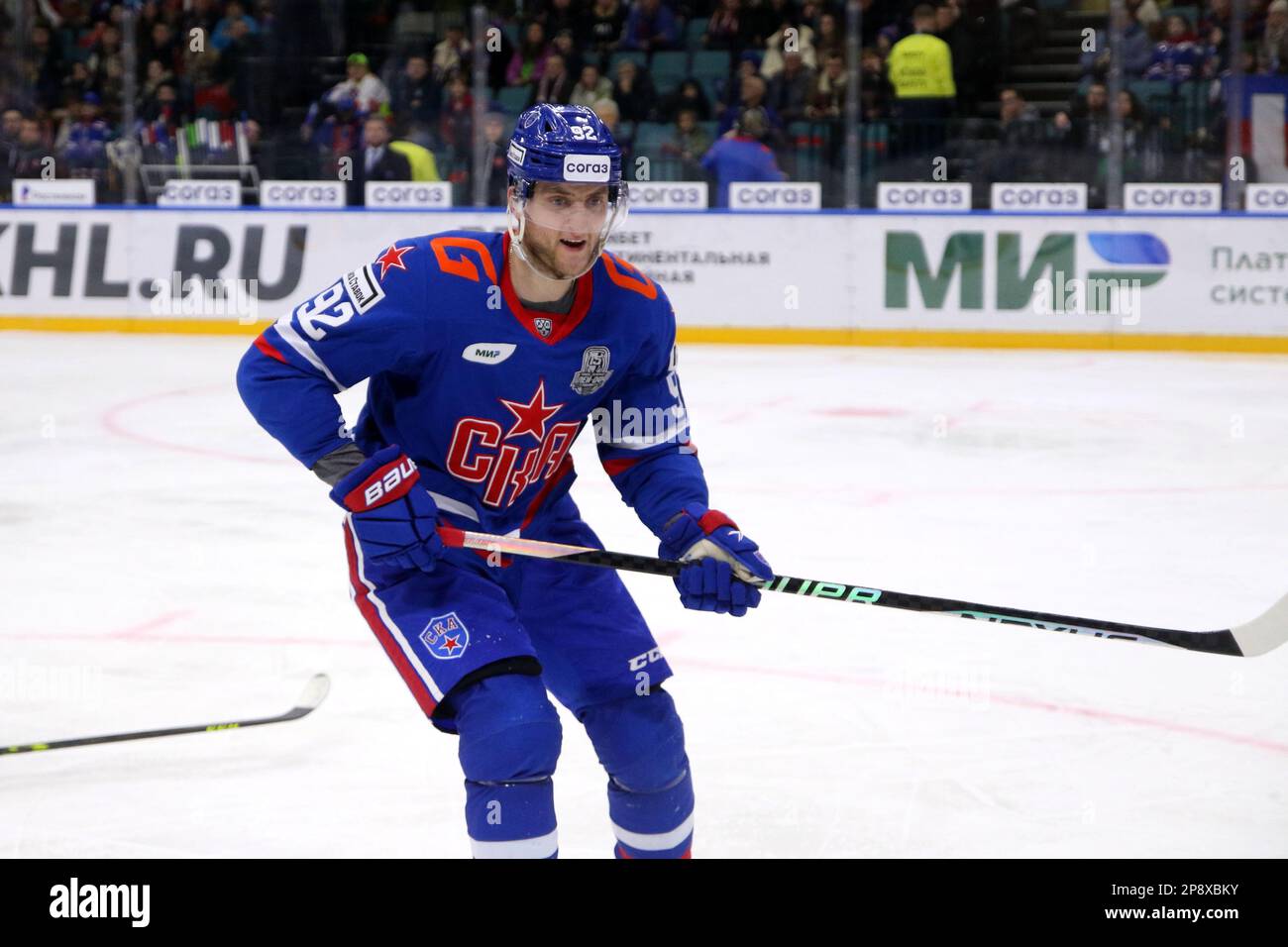 SKA Hockey Club player, Alexander Volkov (No.92) seen in action during ...
