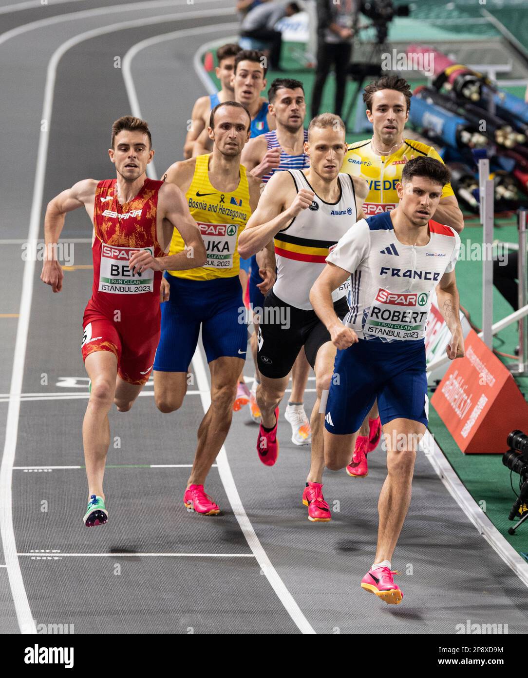 Benjamin Robert of France competing in the men’s 800m final at the European Indoor Athletics ...