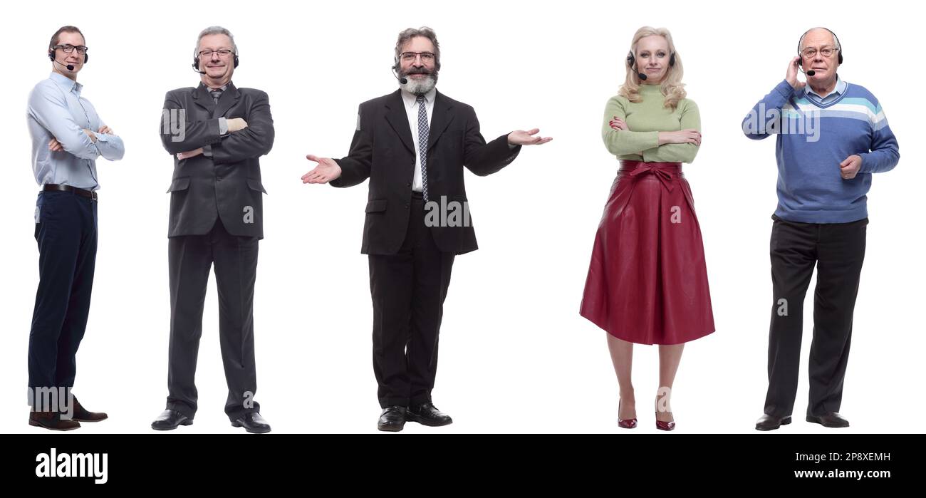 group of business people with microphone isolated Stock Photo - Alamy