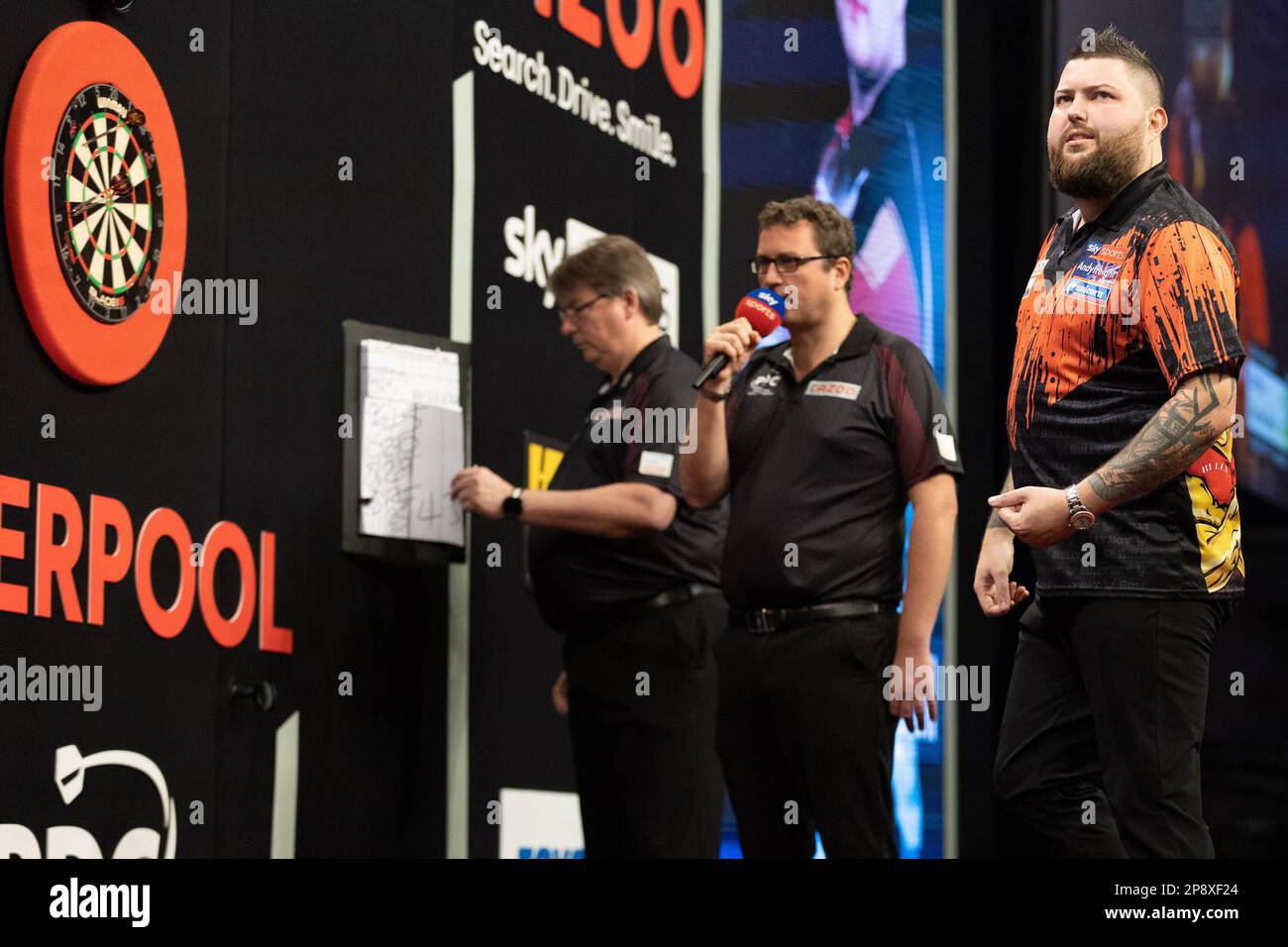 Michael Smith celebrates winning the match during the 2023 Cazoo PDC ...