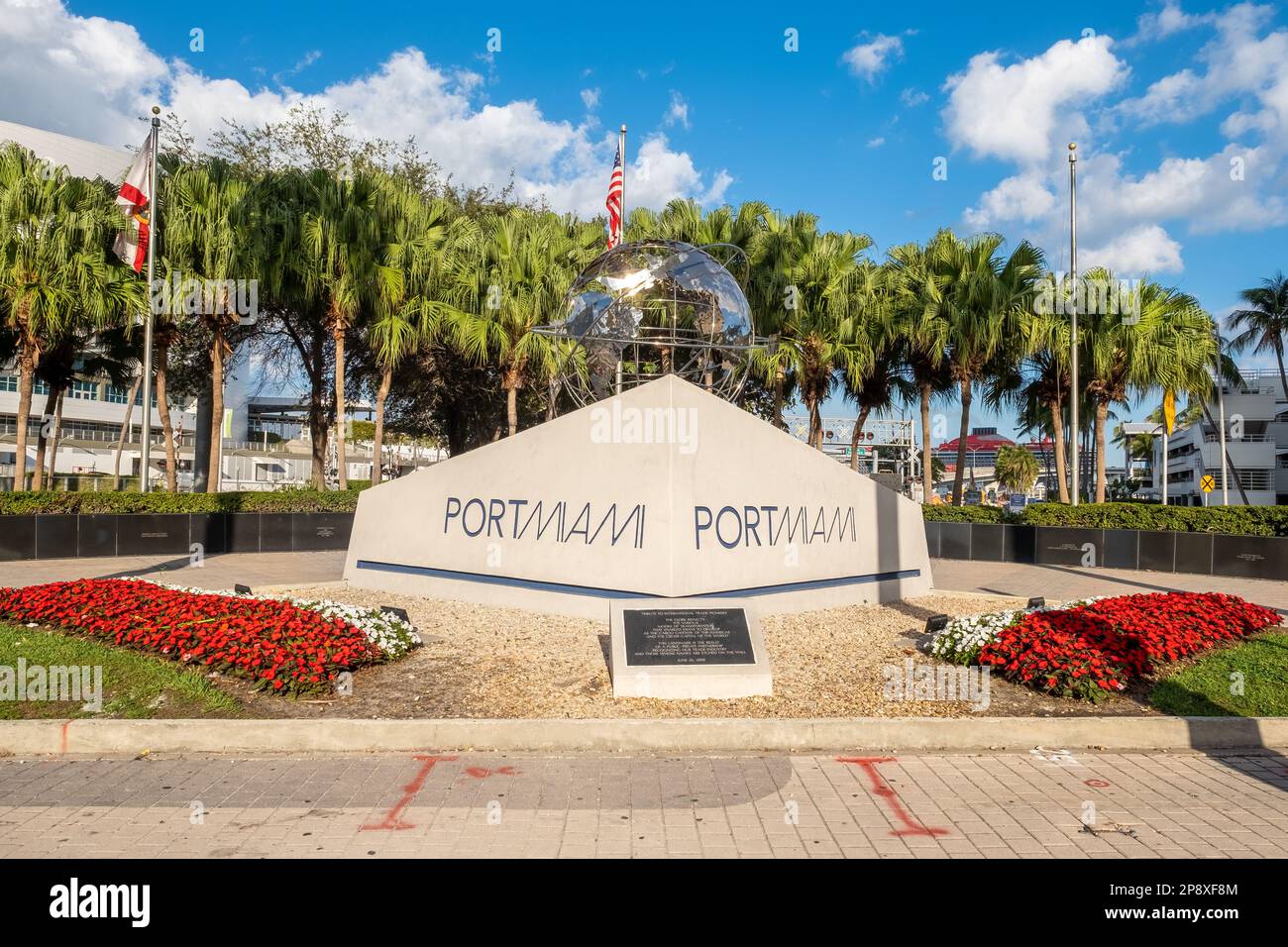 The Port of Miami sign next to the entrance of the port facilities ...