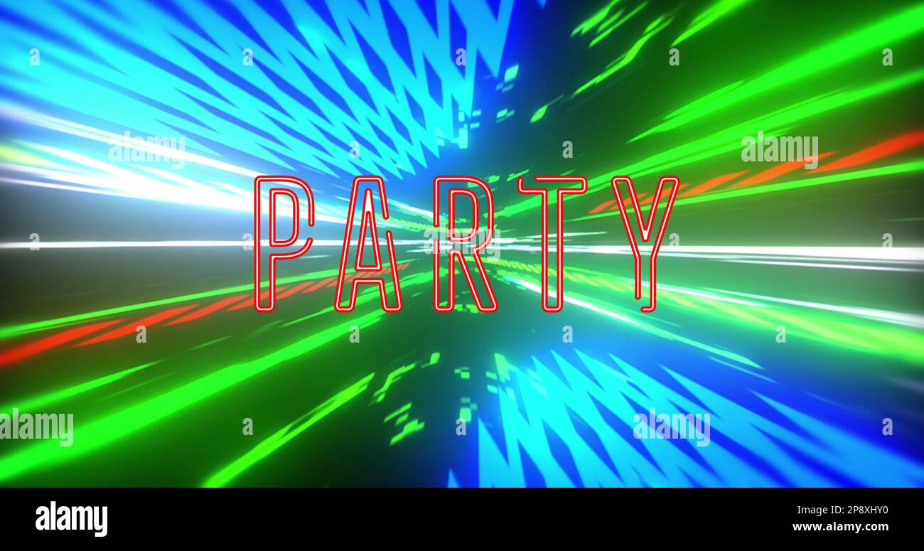 Image of party text on multi coloured background Stock Photo - Alamy