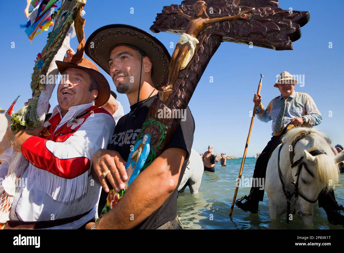 Pilgrims .Blessing at sea.Procession during annual gipsy pilgrimage at ...