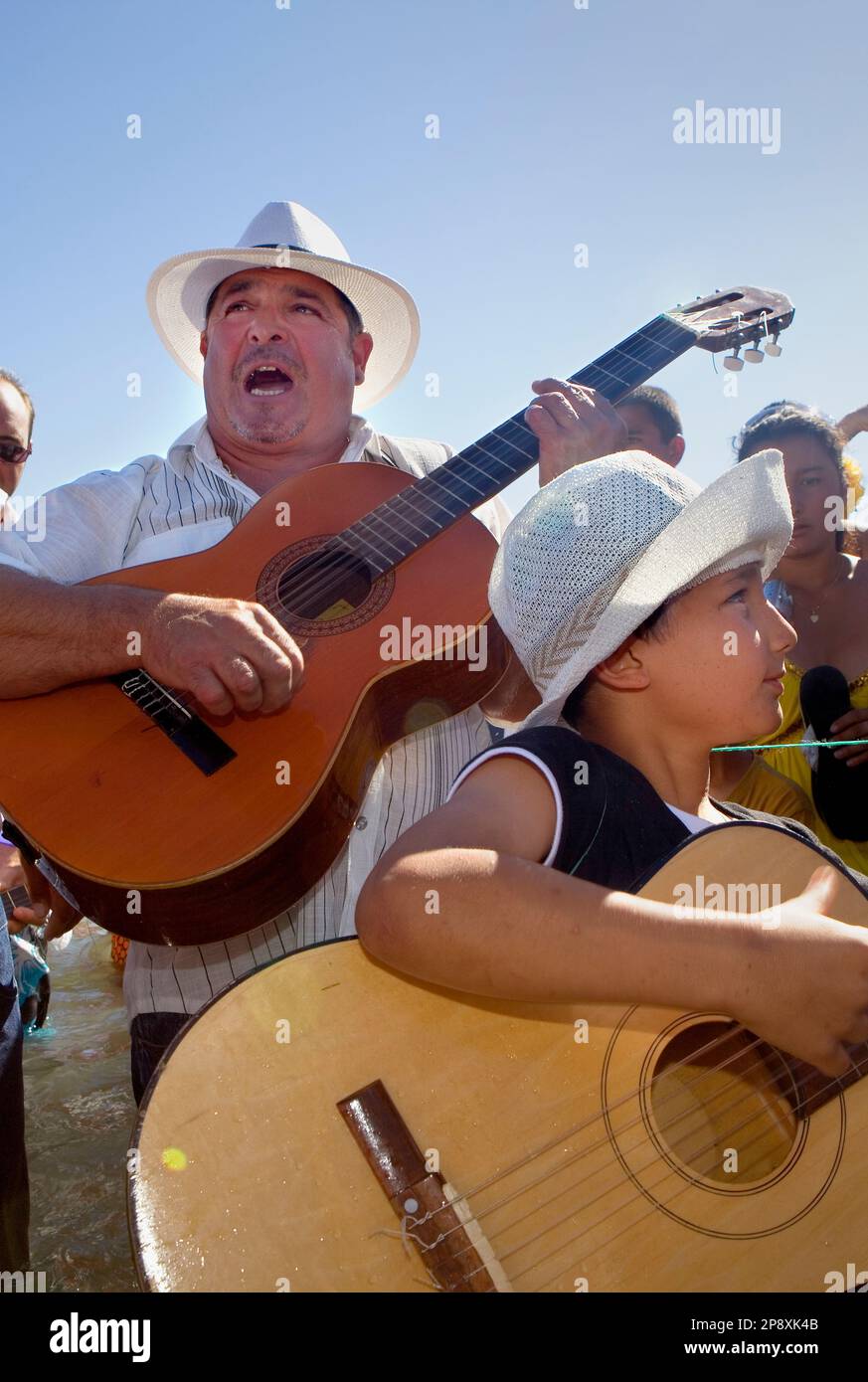Pilgrims singing.Blessing at sea.Procession during annual gipsy ...