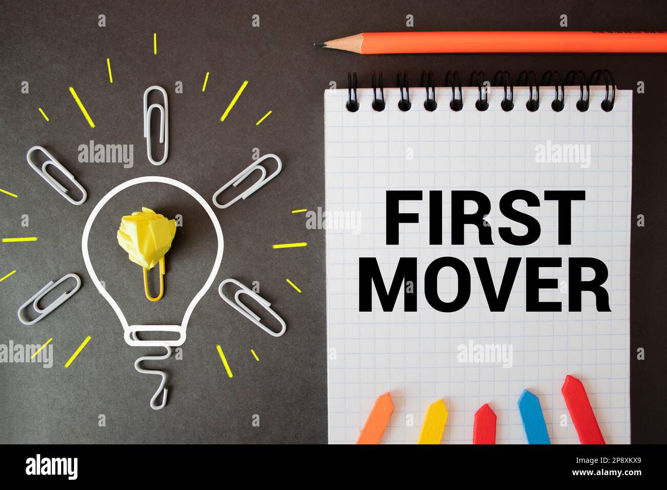 Text first mover on the short note texture background Stock Photo - Alamy