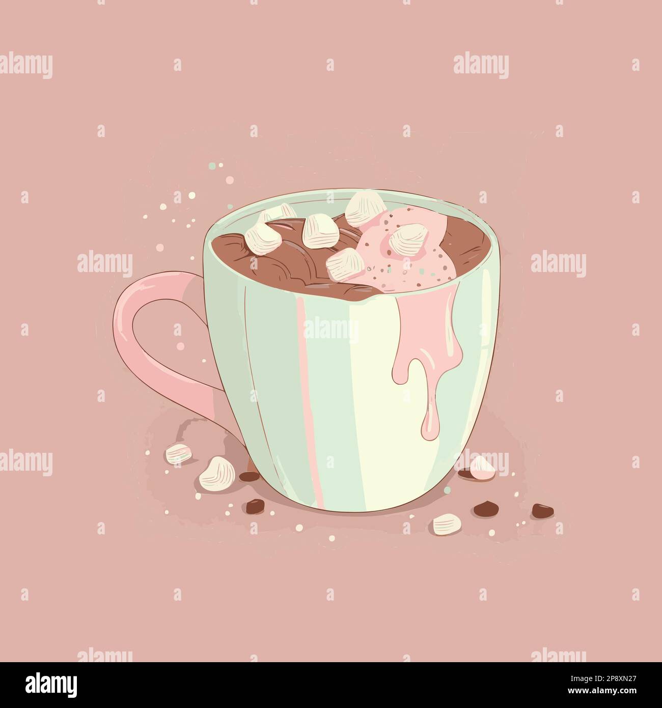Flat cartoon illustration of cute beautiful glass cup of cocoa drink in ...