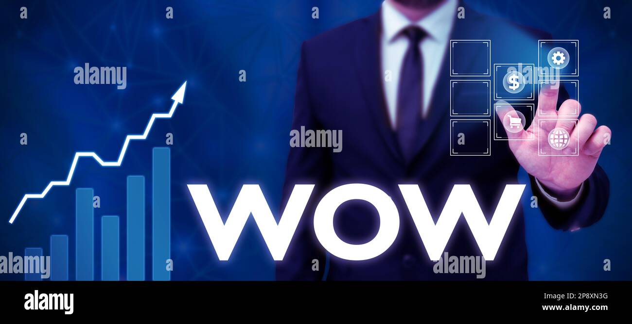 Text caption presenting Wow. Concept meaning Expressing astonishment ...