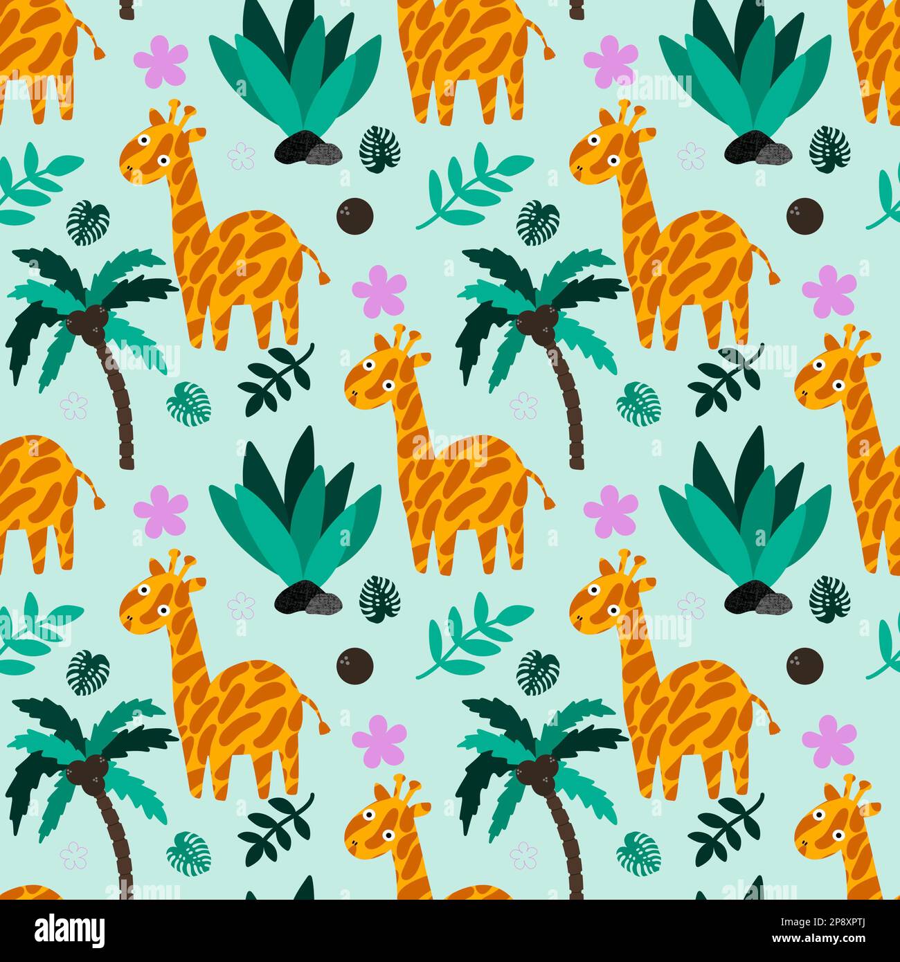 Cartoon summer animals seamless giraffes pattern for wrapping paper and ...