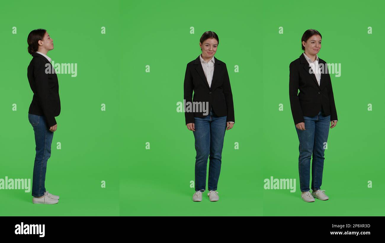 Young businesswoman acting confident wearing suit, being friendly and ...