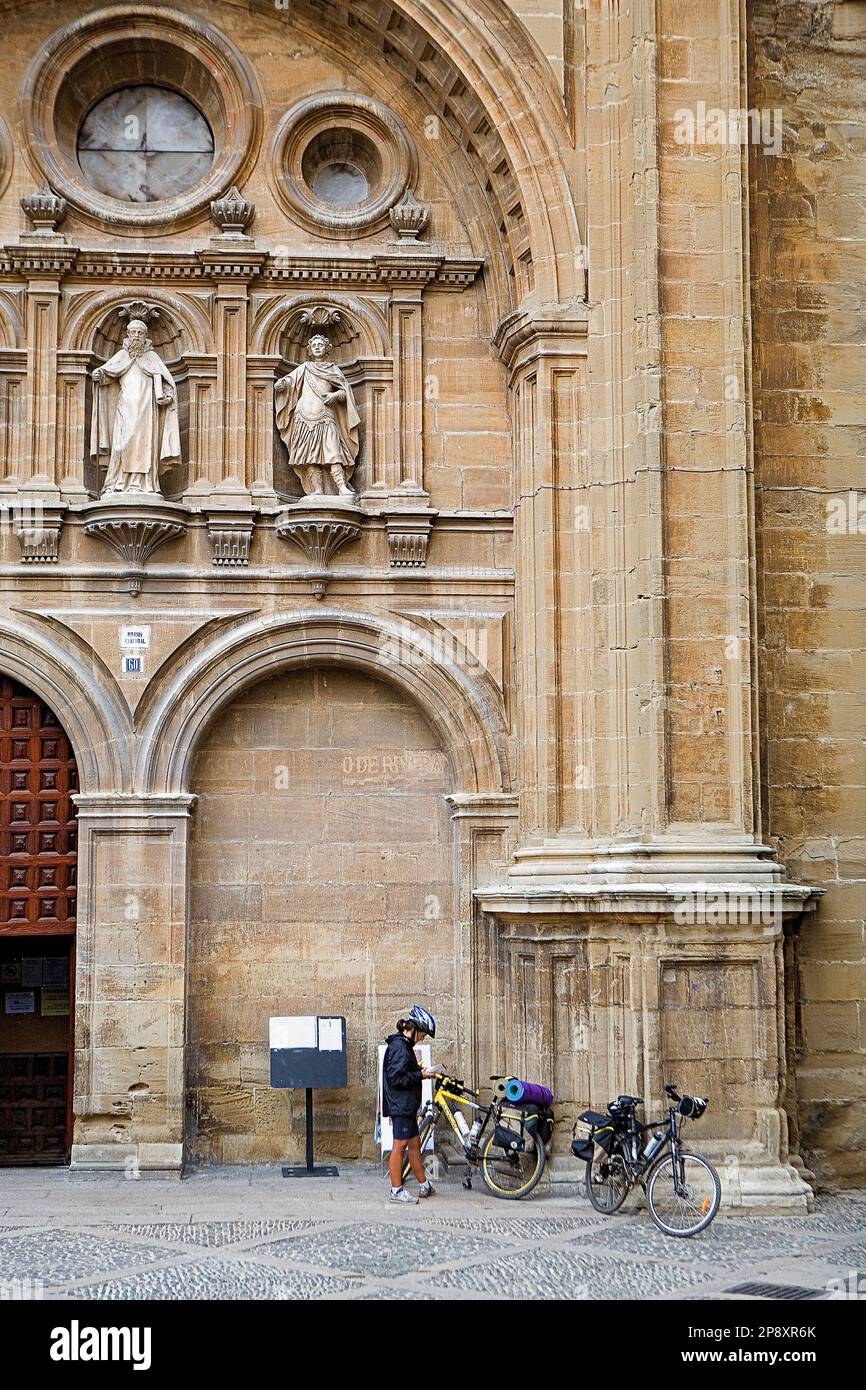 Main front of cathedral in Plaza del Santo. Santo Domingo de la Calzada ...