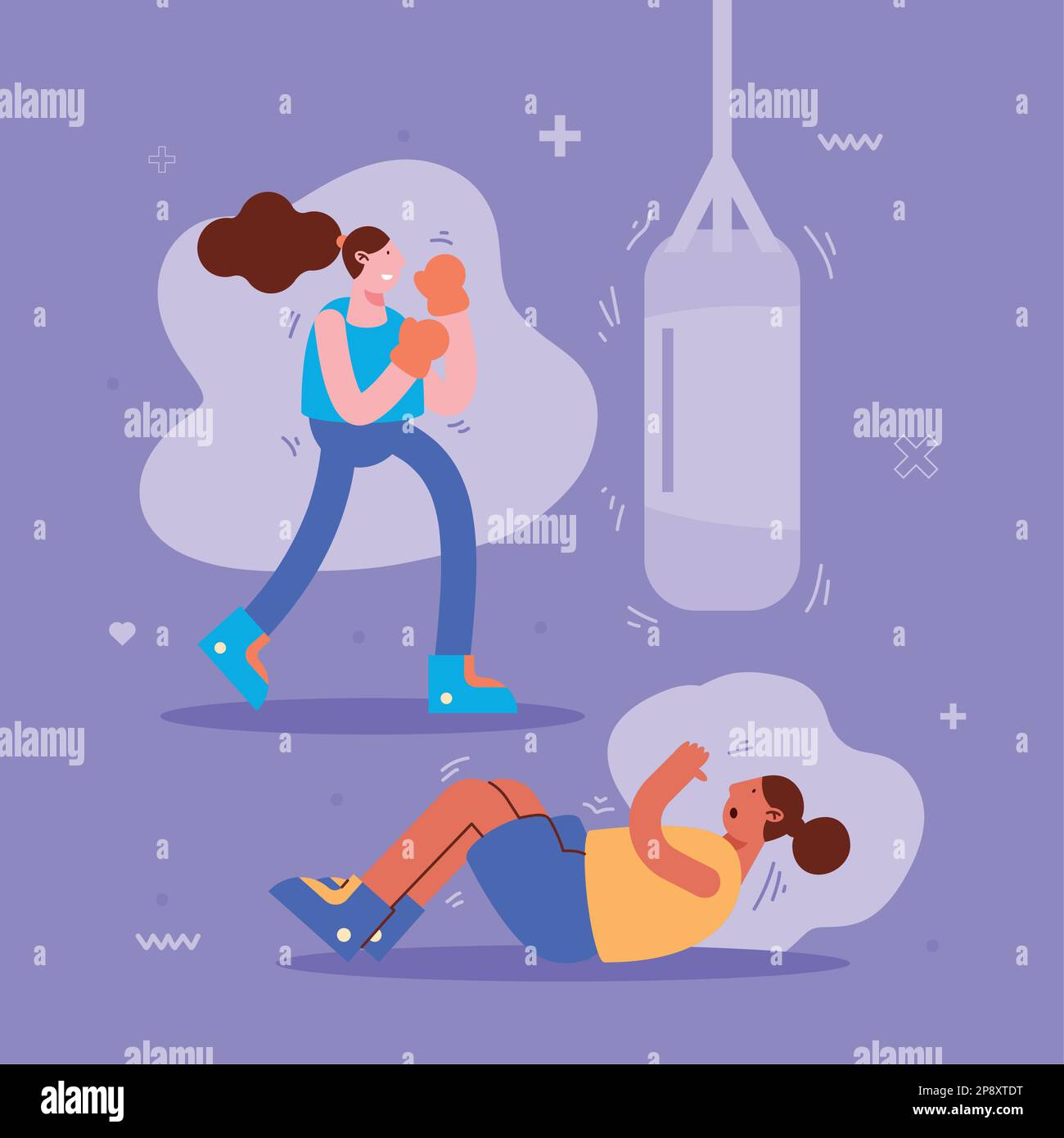 two girls practicing exercise characters Stock Vector Image & Art - Alamy