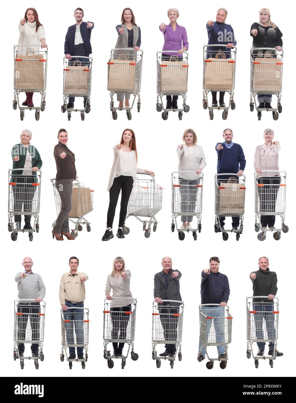 group of people with shopping cart showing thumbs up at camera Stock ...