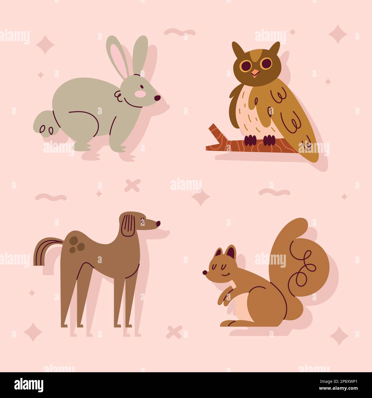 four little animals group characters Stock Vector Image & Art - Alamy