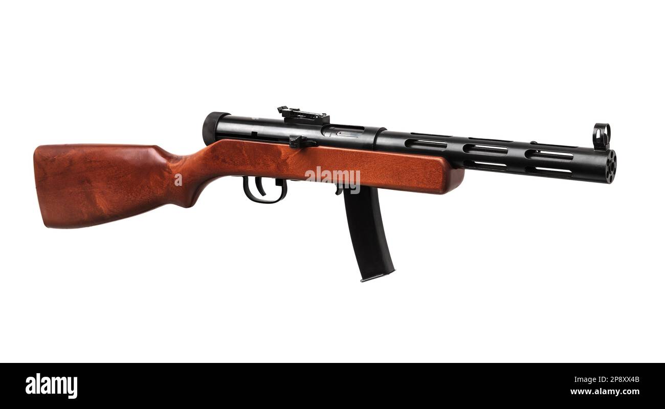 Vintage submachine gun from the Second World War. Automatic weapon with ...
