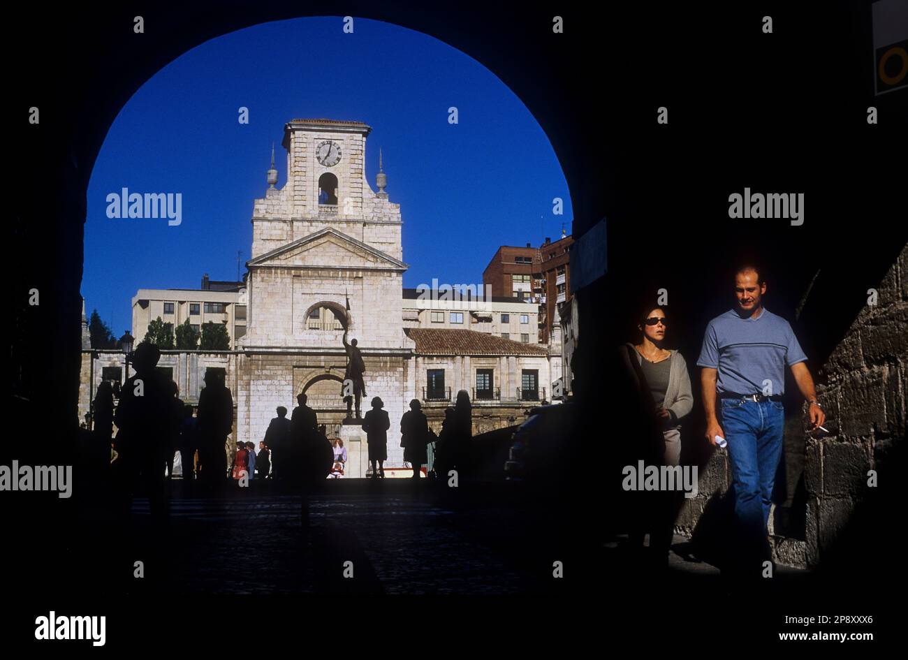 Arch of San Juan (1586).In background Plaza Lesmes.Burgos. Spain ...