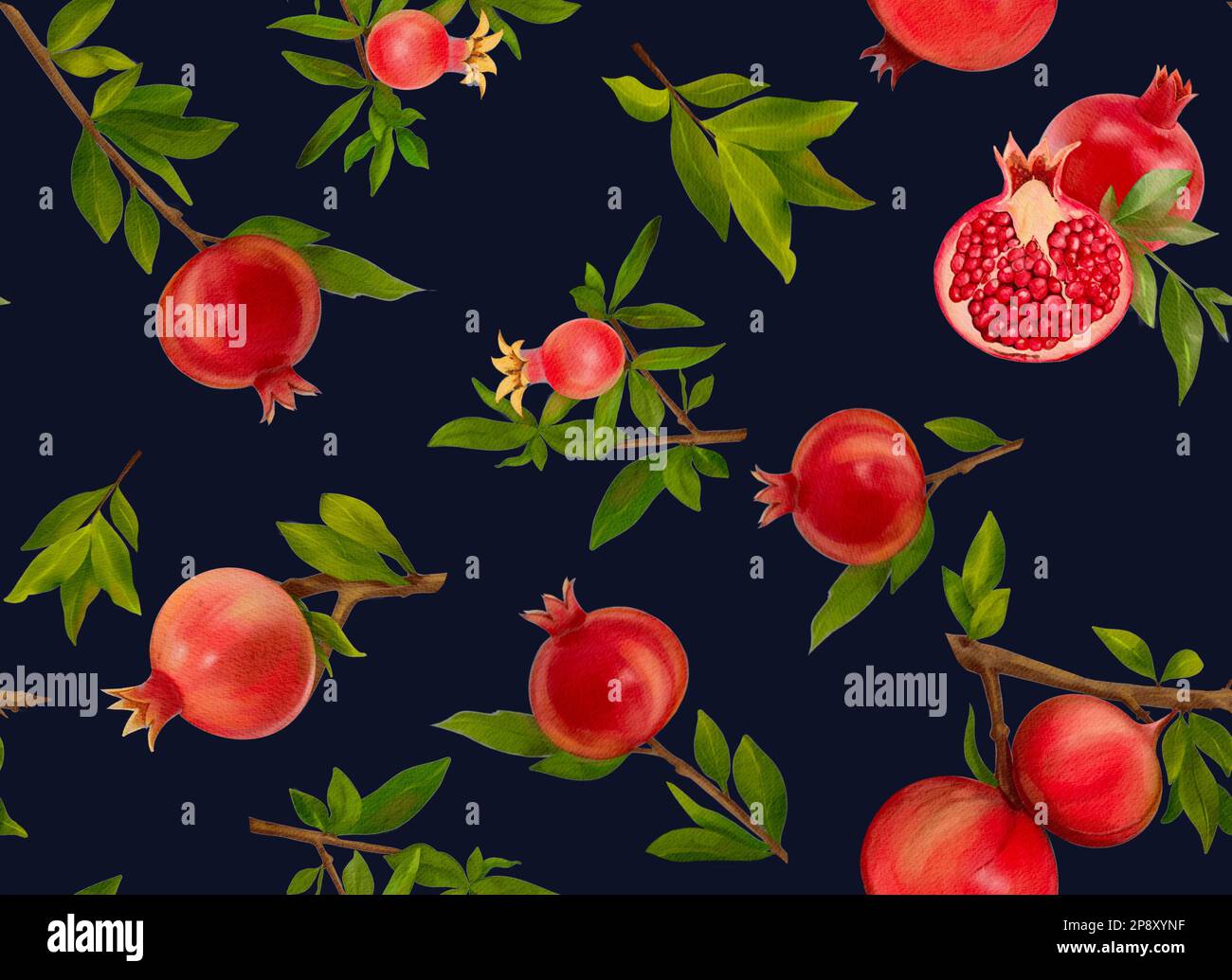 Seamless pattern with pomegranate fruits and seeds on dark background ...