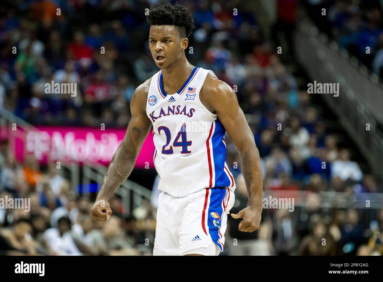 KANSAS CITY, MO - MARCH 09: Kansas forward K.J. Adams Jr. (24) reacts ...
