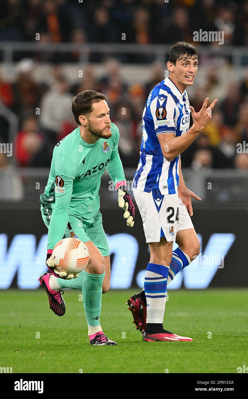 Alessandro Remiro of Real Sociedad and Robin Le Normand of Real ...