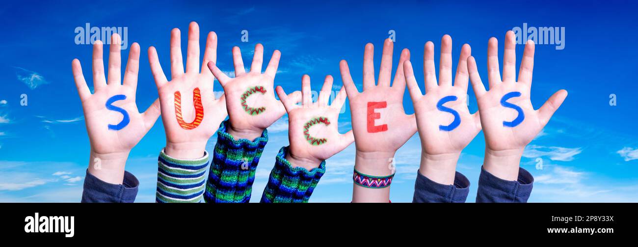 Children Hands Building Word Success, Blue Sky Stock Photo - Alamy