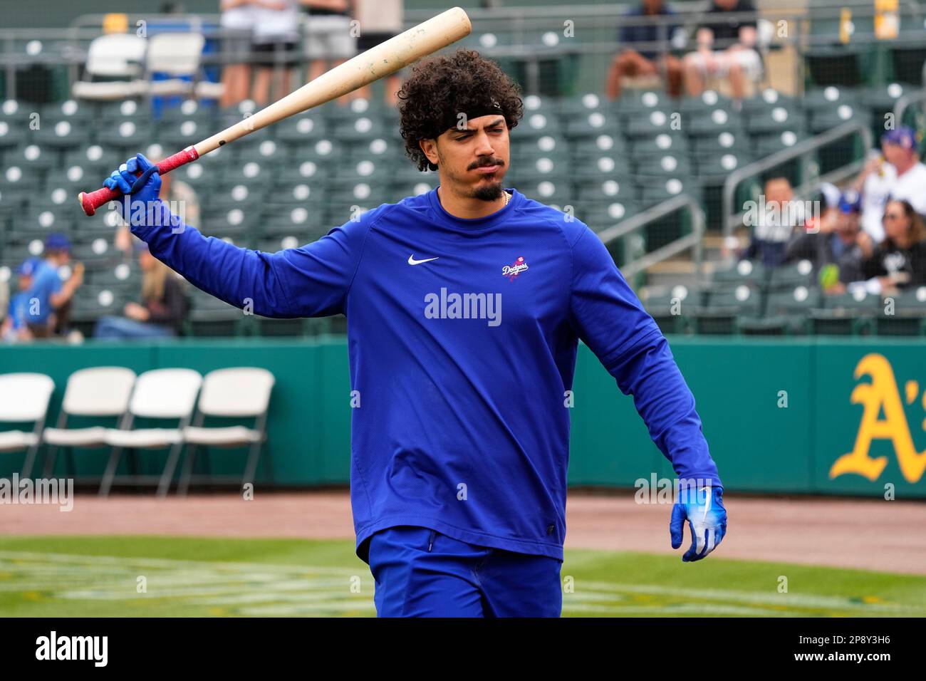 Los Angeles Dodgers' Miguel Vargas arrives for a spring training ...