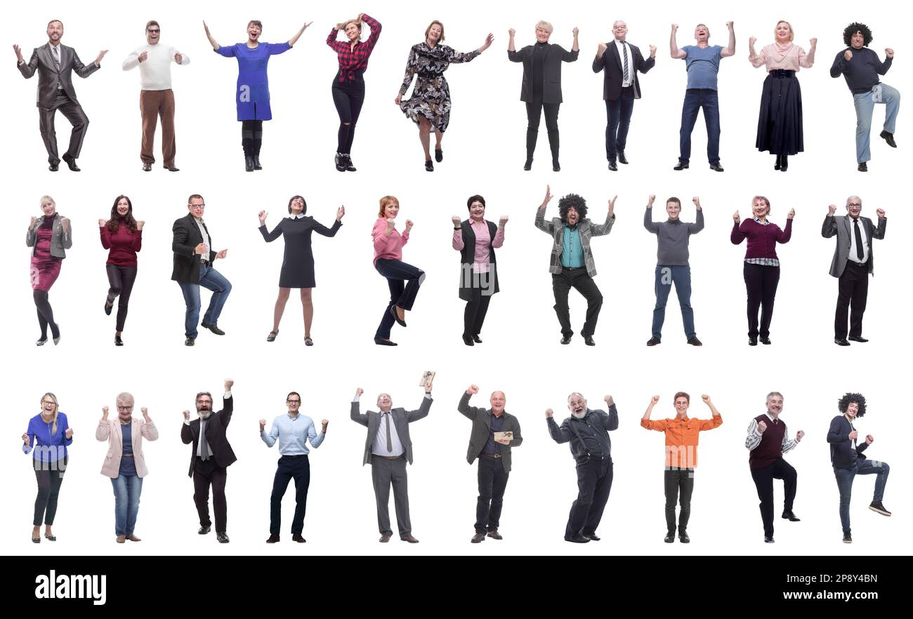 collage of people joyful energetic full length isolated Stock Photo - Alamy