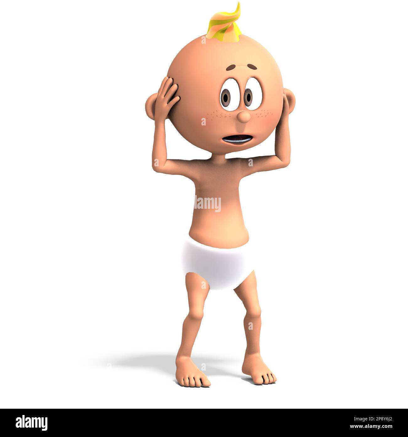 3D-illustration of a cute and funny cartoon baby with a diaper is ...