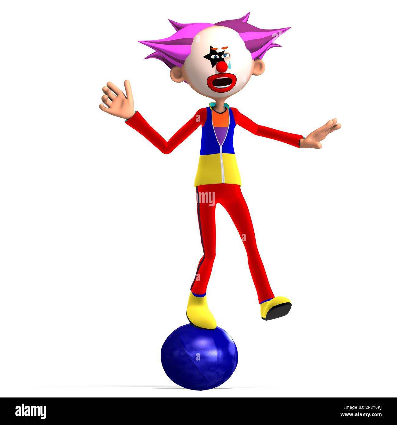 3D-illustration of a cute and funny cartoon clown balancing on a ball ...