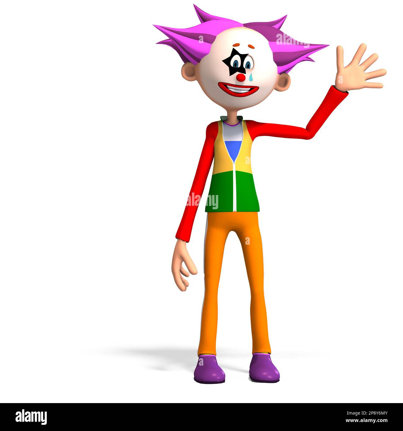 3D-illustration of a cute and funny cartoon clown waving with his hands ...