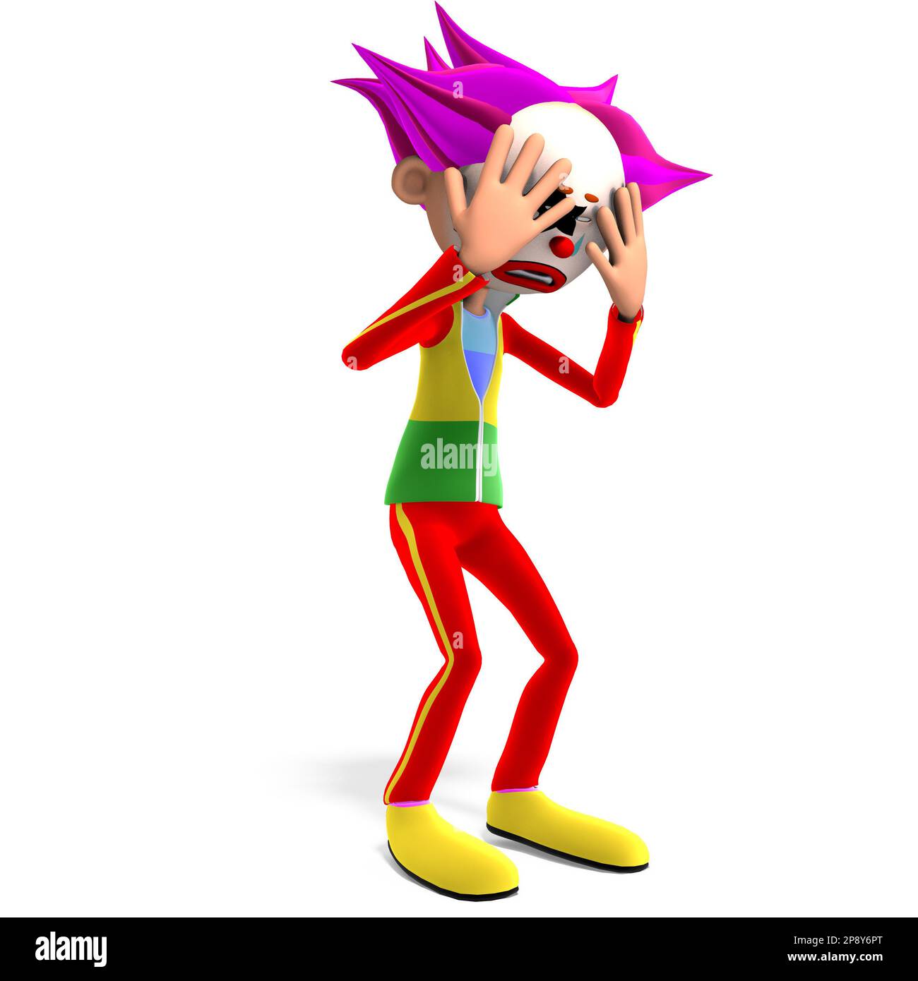 3D-illustration of a cute and funny cartoon clown is sad Stock Photo ...