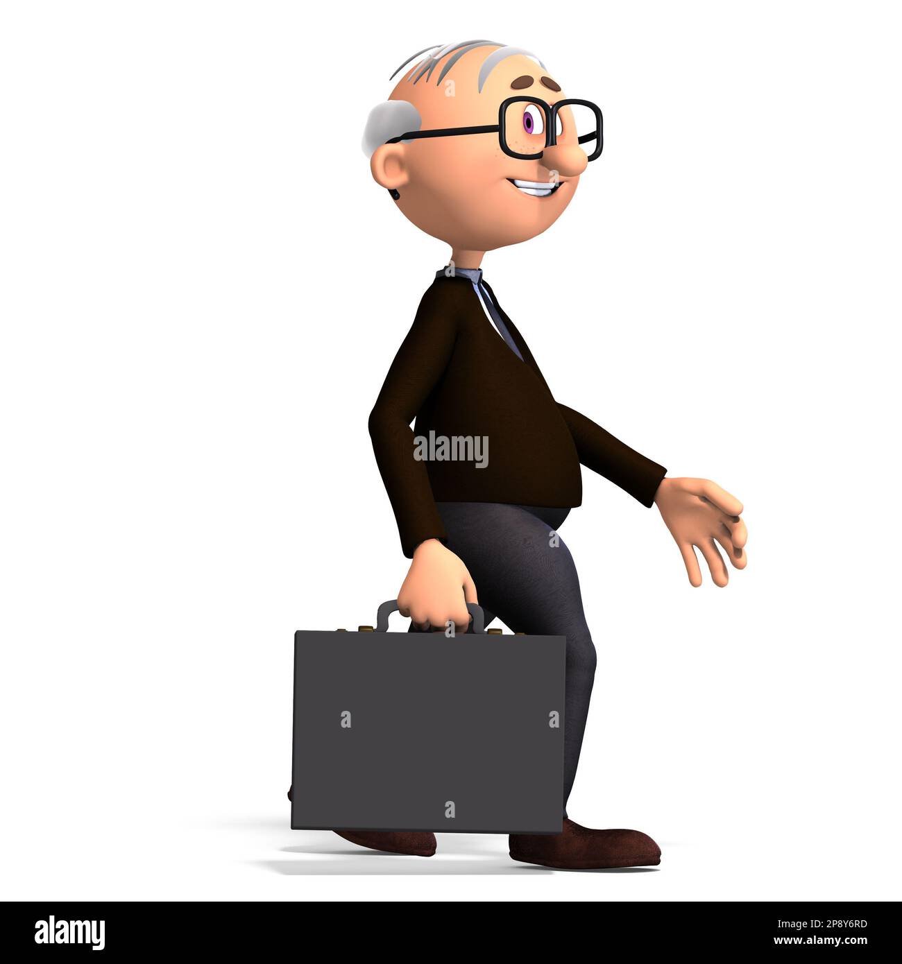 3D-illustration of a cute and funny cartoon old guy with a suite case ...