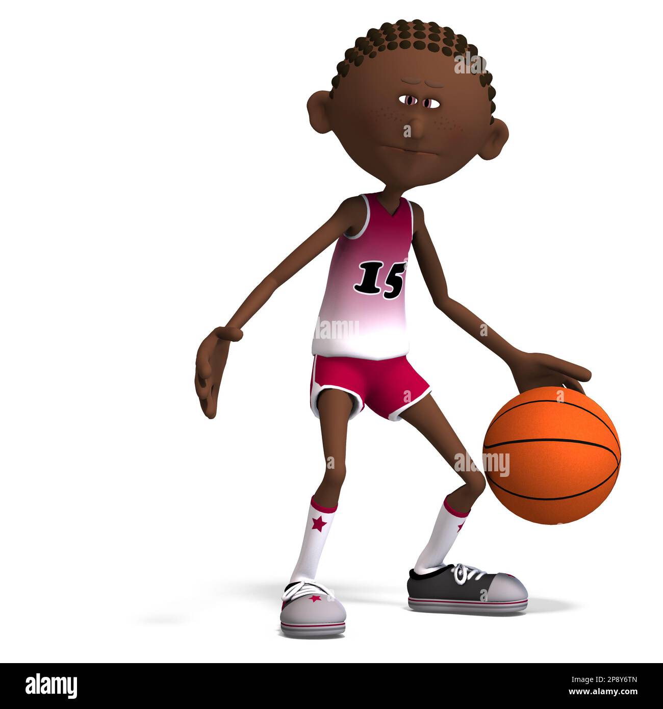 3D-illustration of a cute and funny cartoon basketball player dribbling ...