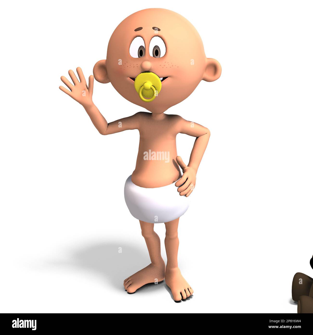 3D-illustration of a cute and funny cartoon baby with a diaper and a ...