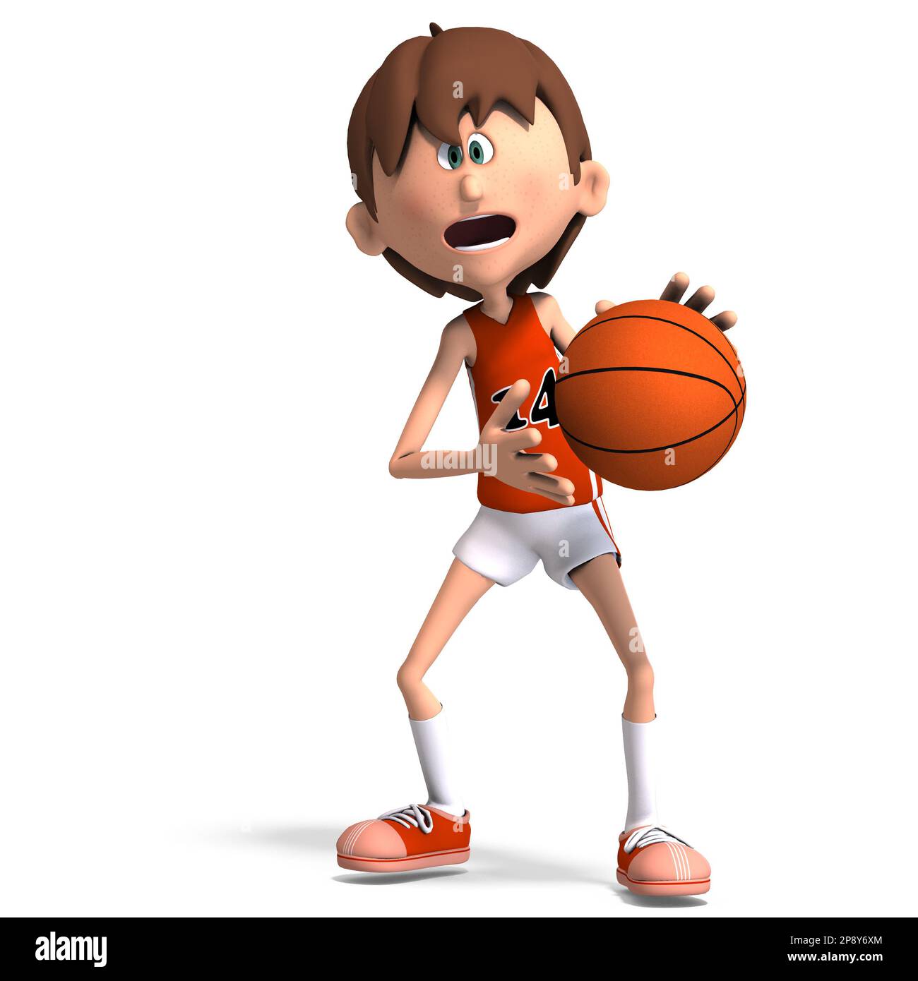 3D-illustration of a cute and funny cartoon basketball player dribbling ...