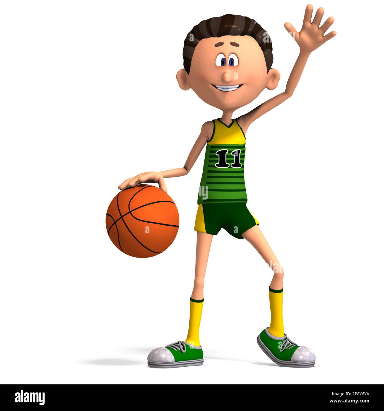 3D-illustration of a cute and funny cartoon basketball player dribbling ...