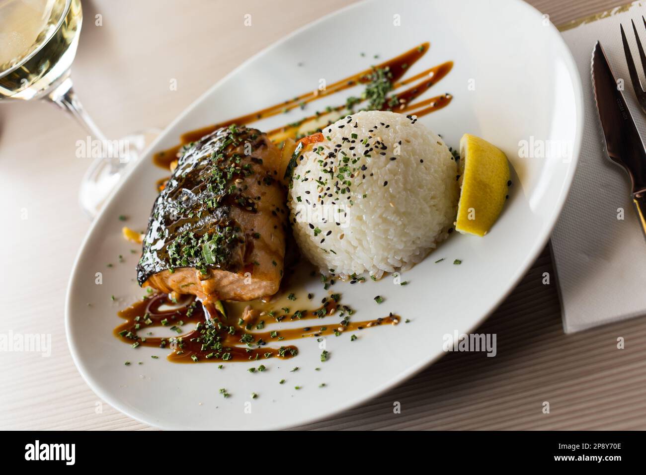 baked salmon with rice Stock Photo - Alamy