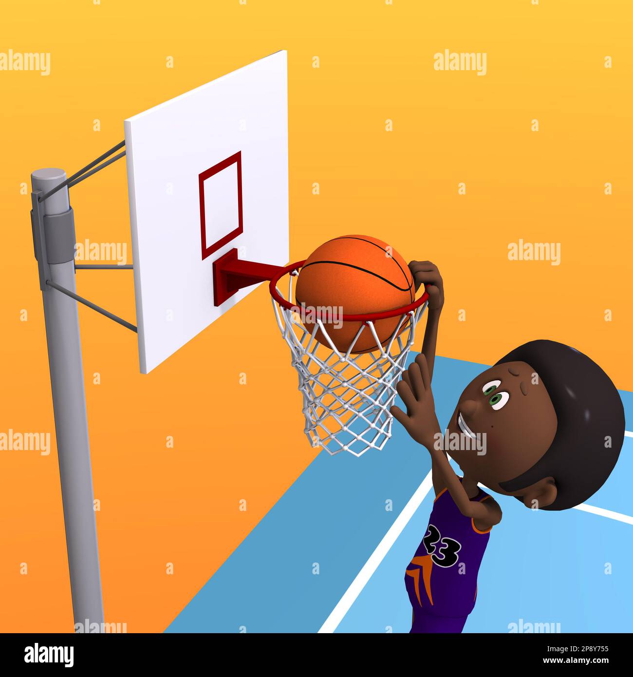 3D-illustration of a cute and funny cartoon basketball player dribbling ...