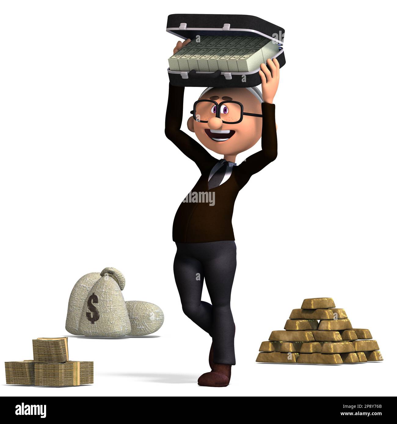 3D-illustration of a cute and funny cartoon old guy hast success and a ...